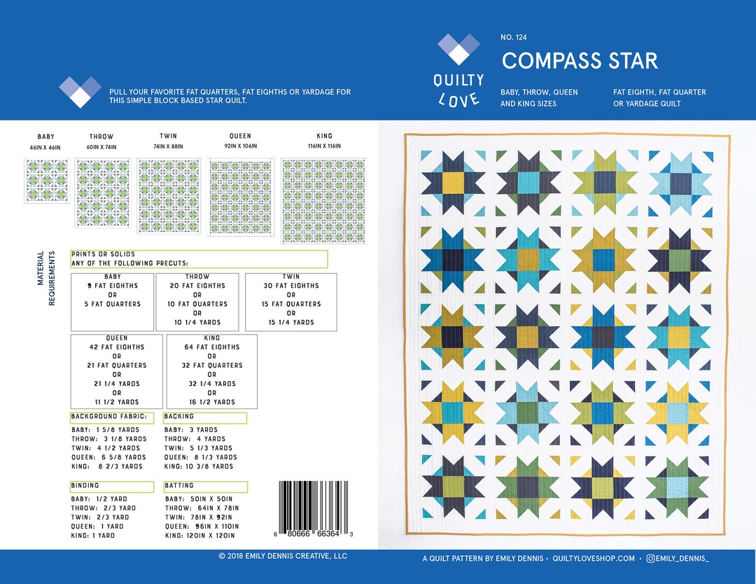 Compass Star PDF Quilt Pattern/ Star Quilt Pattern/ Modern Quilt ...