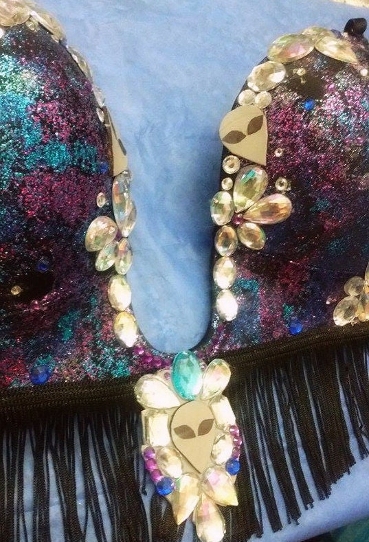 Sparkly Purple and Blue Fringe Alien Galaxy Rave Bra - Etsy