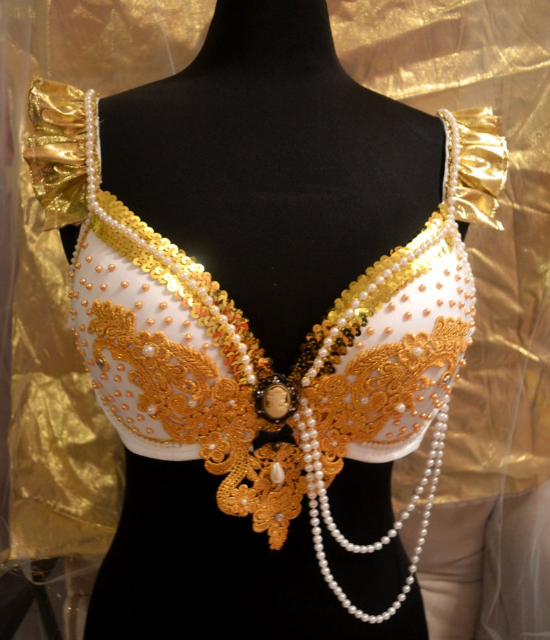 Gold and White Pearl Grecian Goddess Rave Bra - Etsy