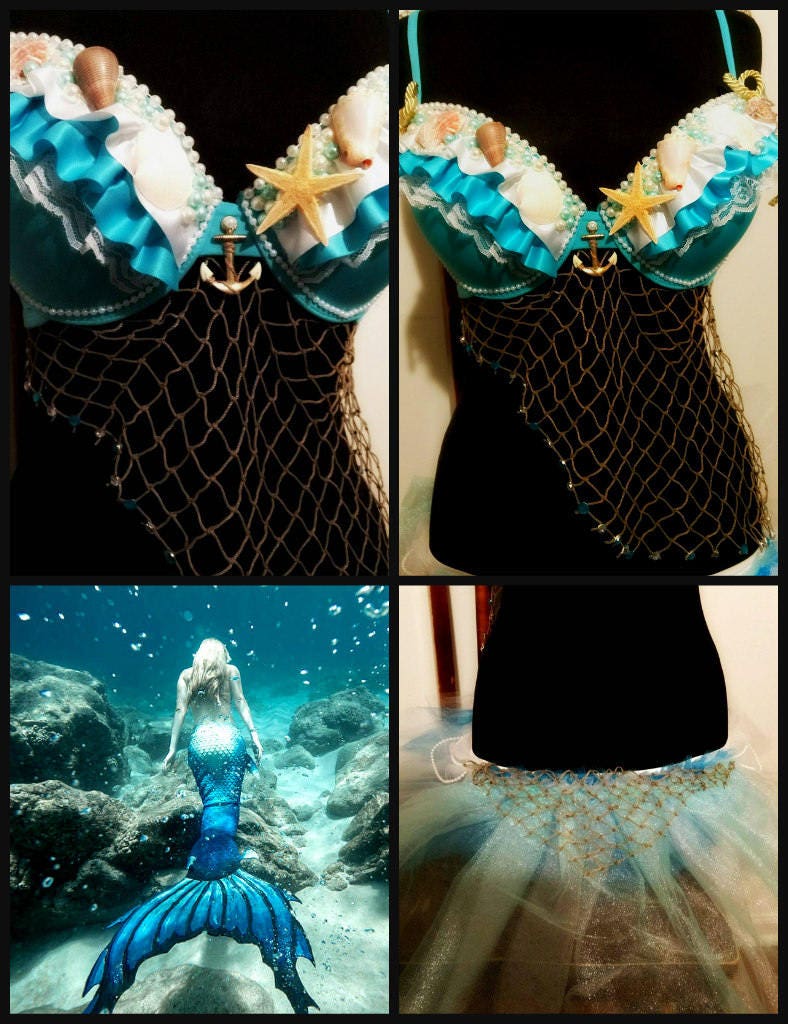 Blue and White Mermaid Inspired Rave Bra, Tutu Skirt Rave Outfit - Etsy