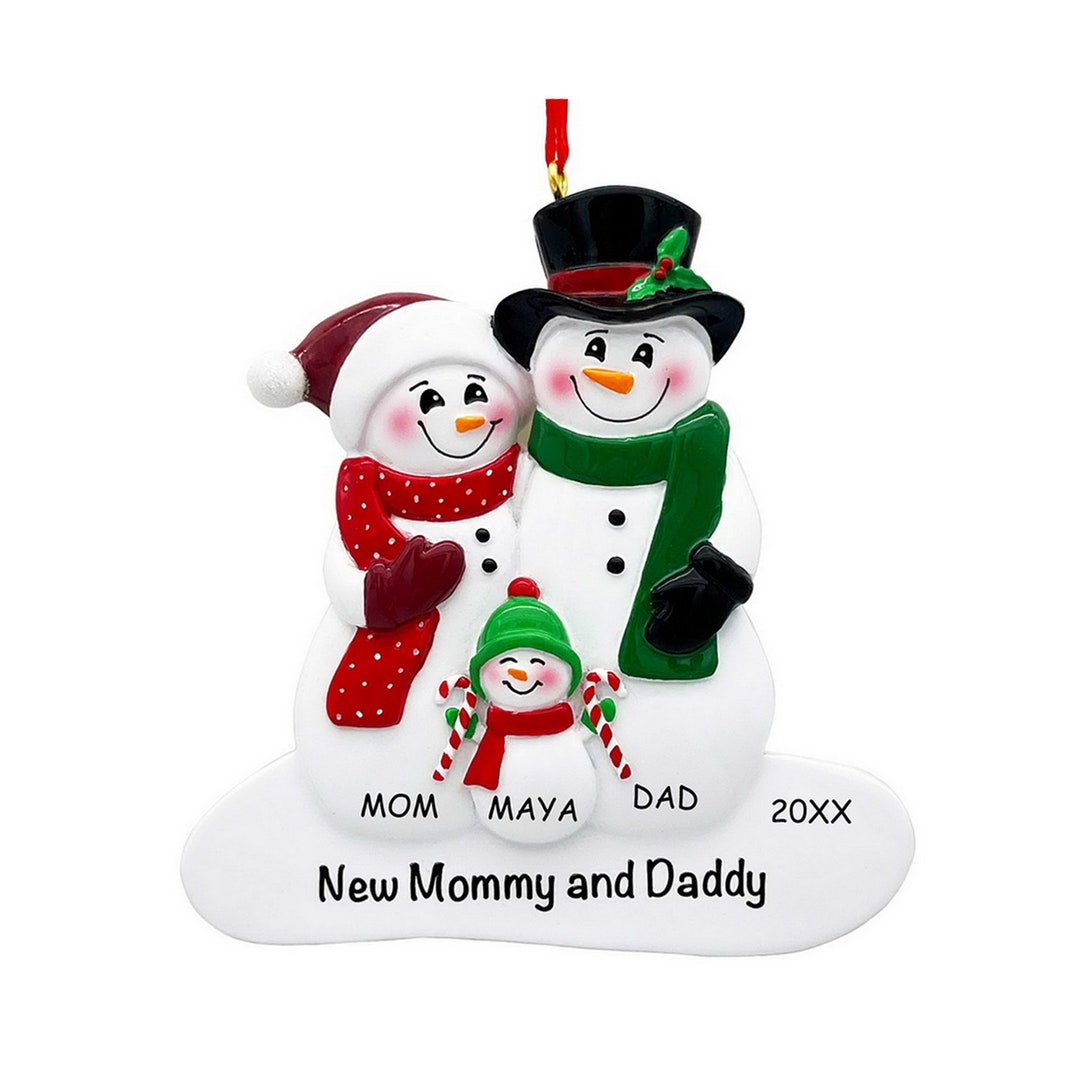 Personalized New Mommy & Daddy With Baby Snowman Ornament - Family of 3 ...
