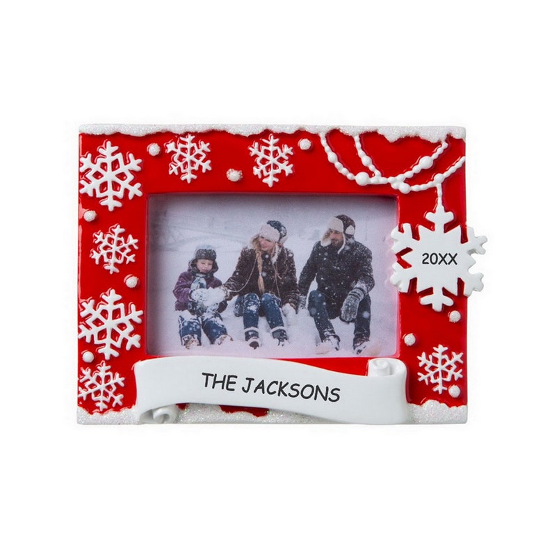 Personalized Red Snowflake Picture Frame Family Christmas Ornament - Etsy