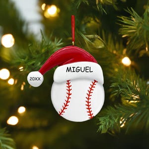 Personalized Baseball With Santa Hat Sports Christmas Ornament - Etsy