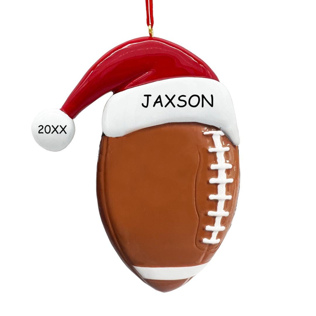 Personalized Football With Santa Hat Sports Christmas Ornament - Etsy