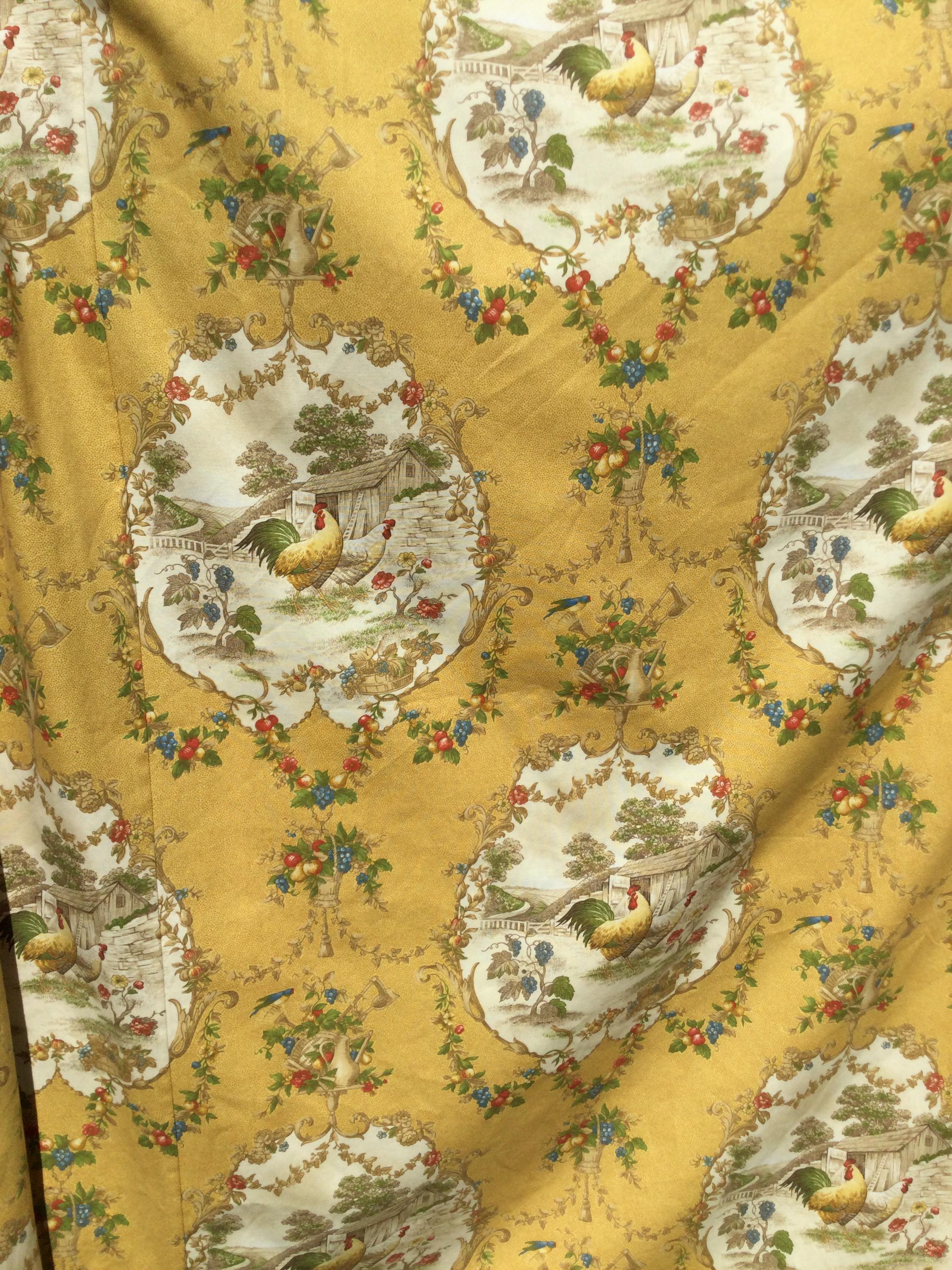 Huge Vintage FRENCH PROVENCAL FABRIC Curtain Drapery Provence Farmhouse ...