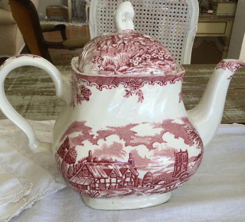 Vintage TRANSFERWARE MYOTT TEAPOT the Brook Cottage Tea Party Chic - Etsy