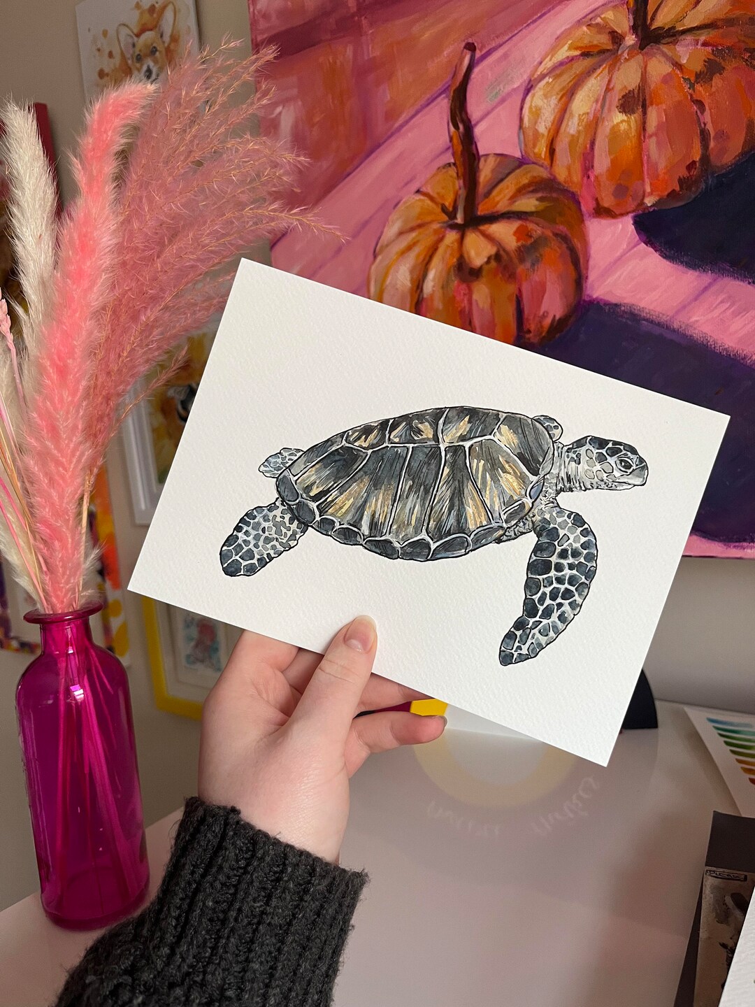 Hawksbill Sea Turtle Watercolour Painting Illustration | Endangered ...