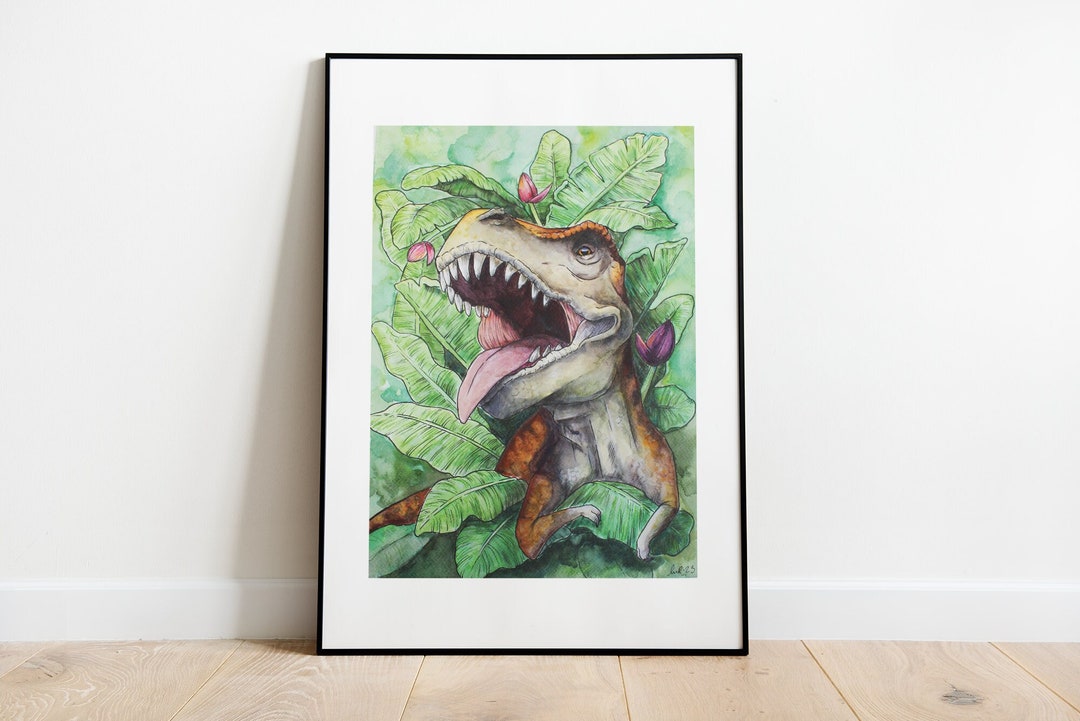 T-rex Plant Watercolour Art Print | Dinosaur Art, Painting, Watercolor ...