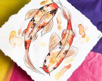 Koi Fish Original Watercolour Painting Home Decor, Koi Pond, Japanese ...