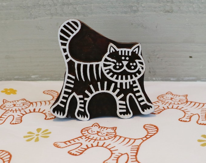Indian Wooden Printing Block - Large Cat - Etsy UK