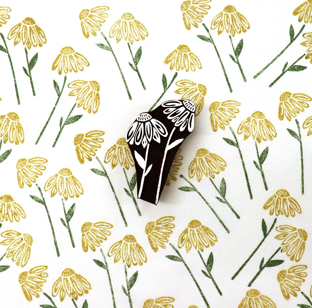 Indian Wooden Printing Block – Double Daisy Flower - Etsy