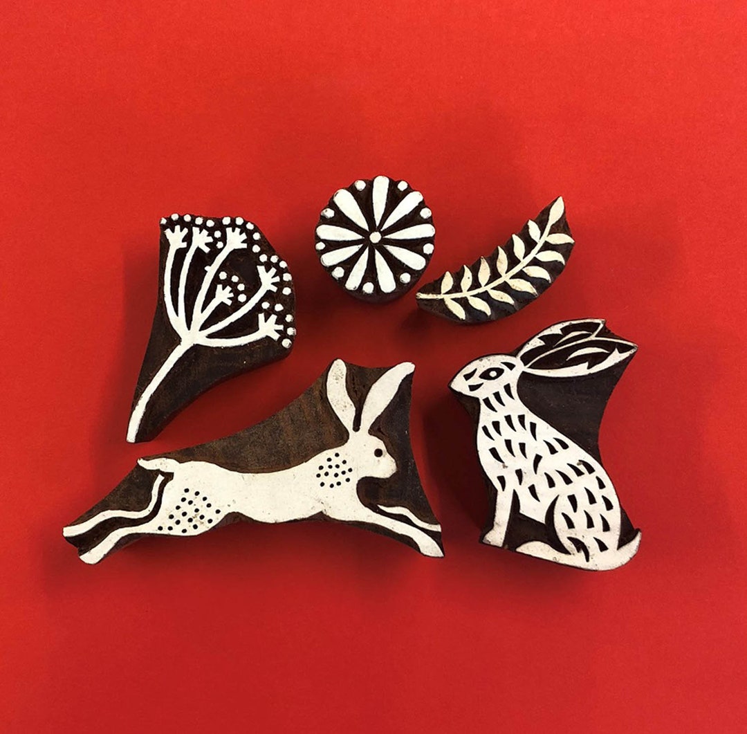 Indian Block Printing Set- Hares and Seed Heads - Etsy
