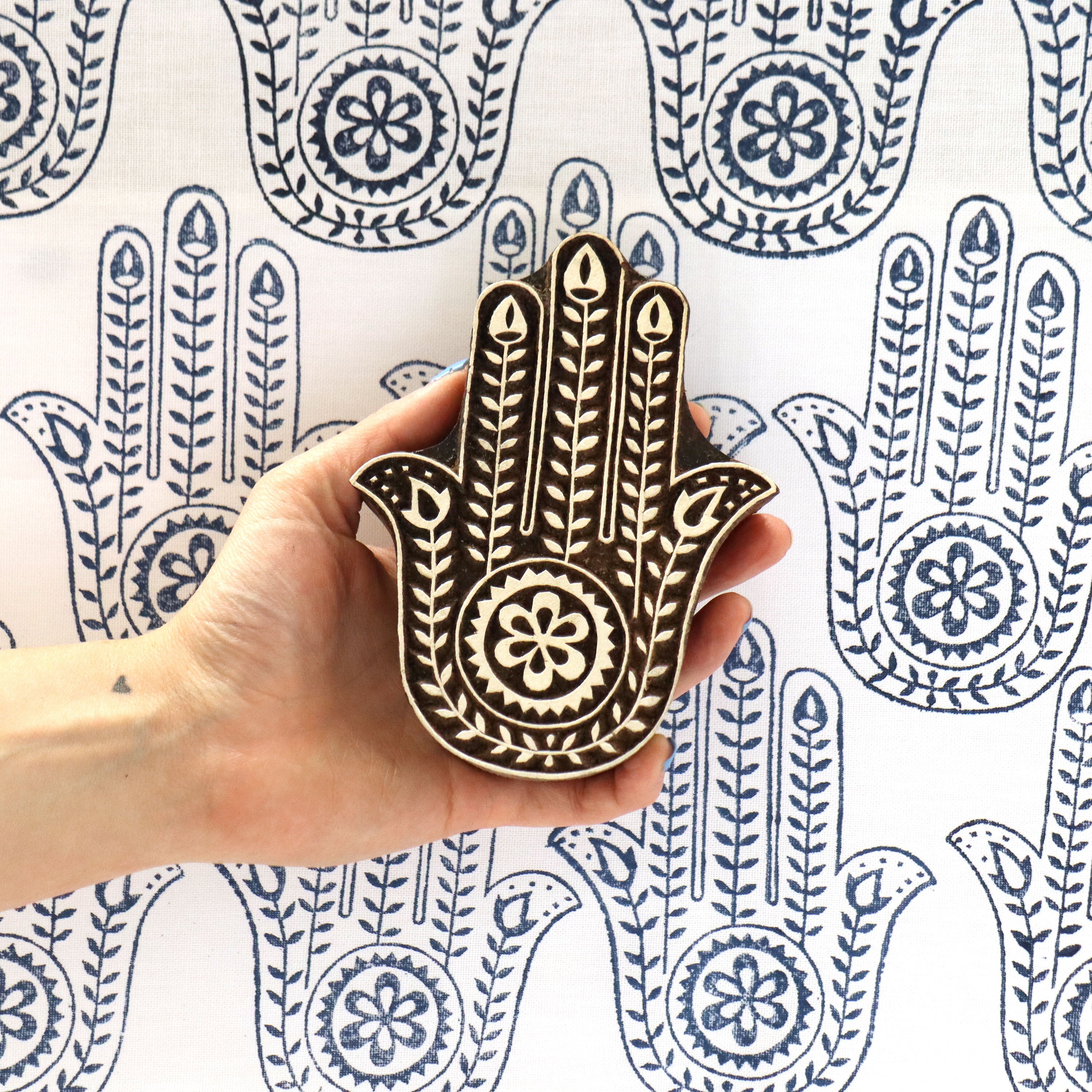 Indian Wooden Printing Block - Hamsa Hand - Etsy