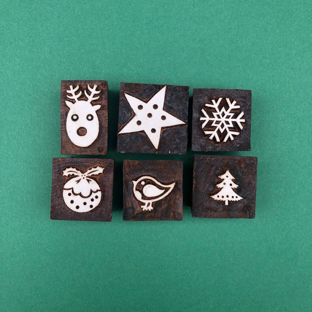 Indian Wooden Printing Blocks - Set of 6 Christmas Designs - Etsy