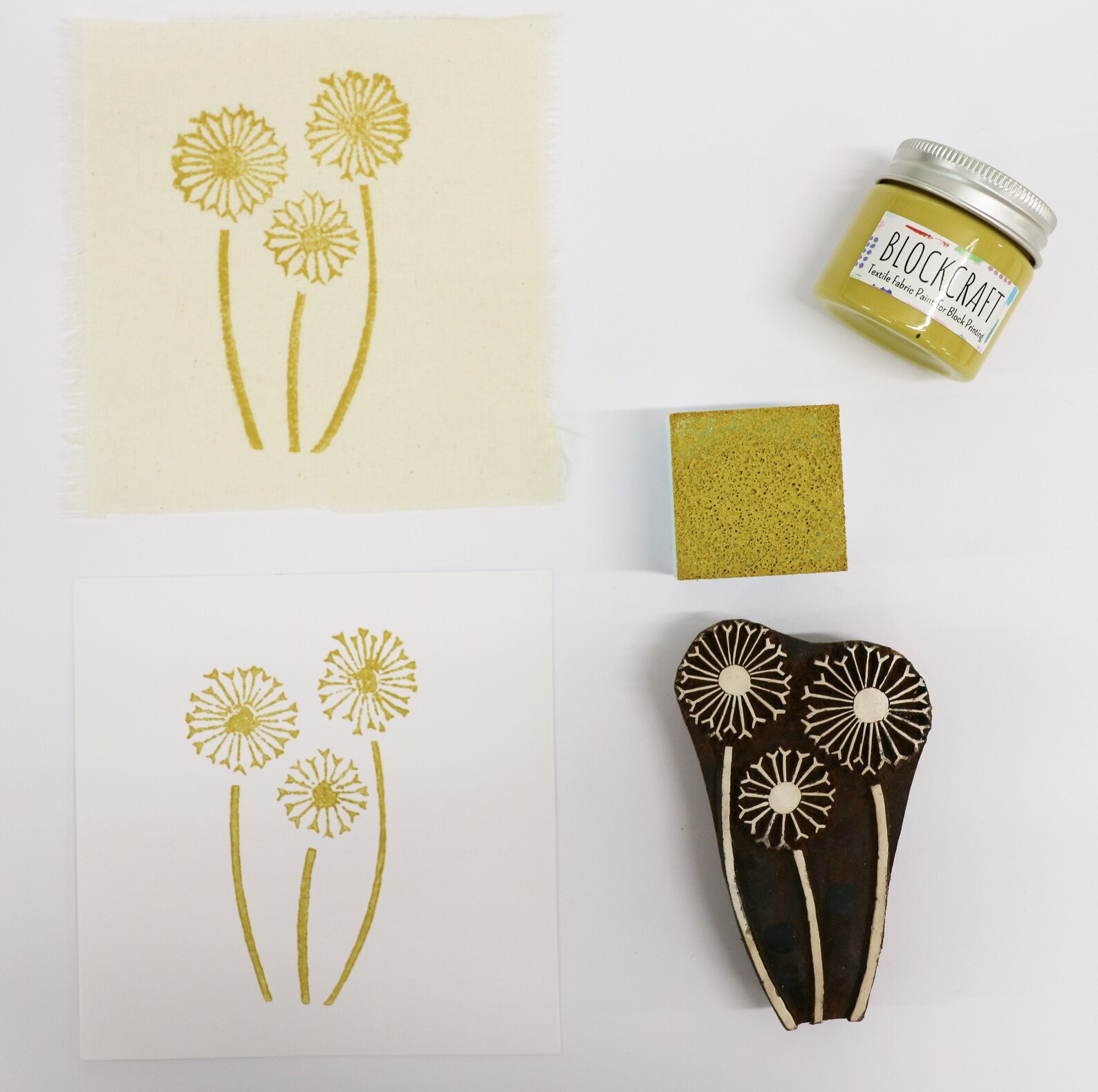 Indian Wooden Printing Block Triple Dandelion - Etsy UK