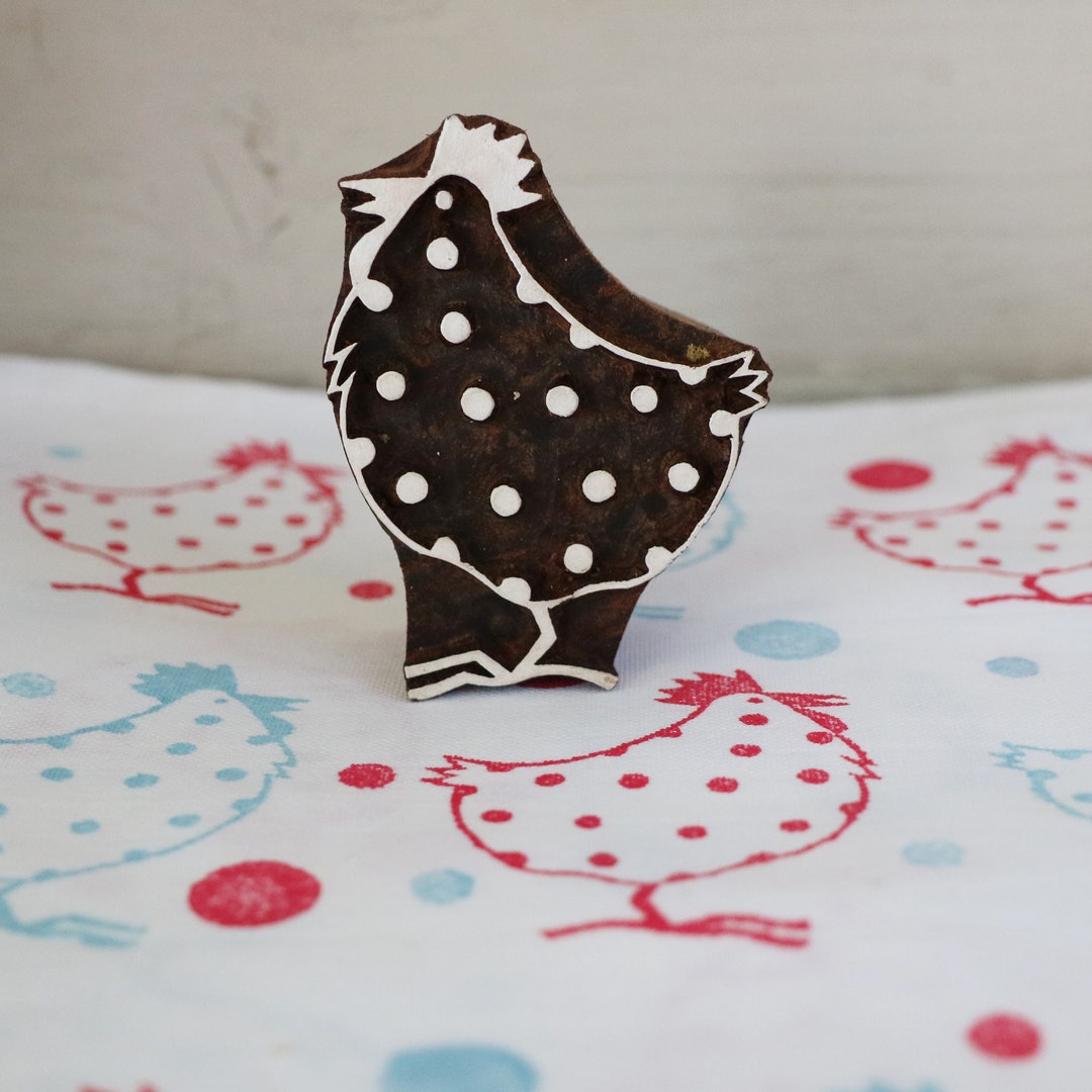 Indian Wooden Printing Block – Large Spotty Chicken - Etsy