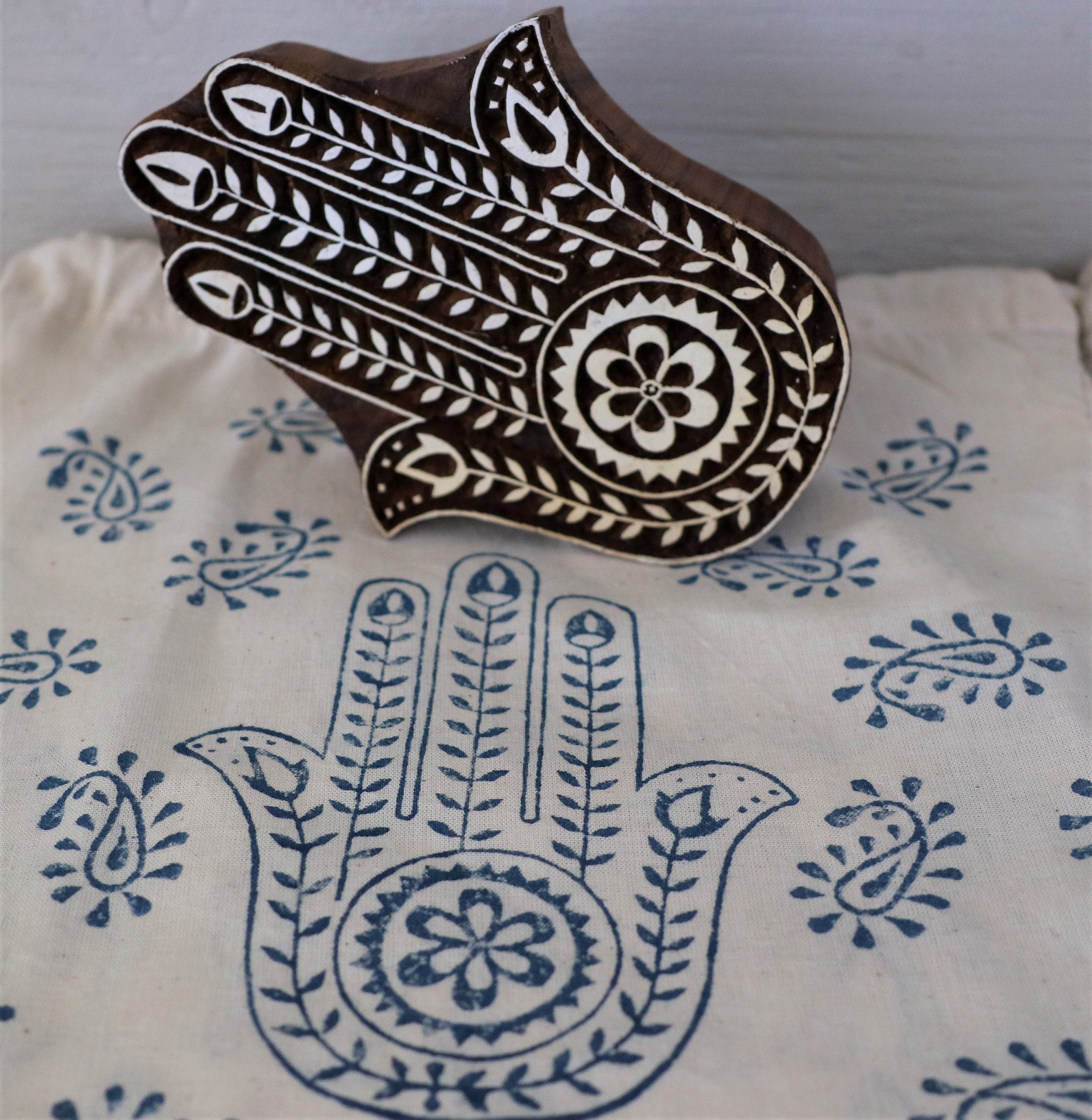 Indian Wooden Printing Block - Hamsa Hand - Etsy