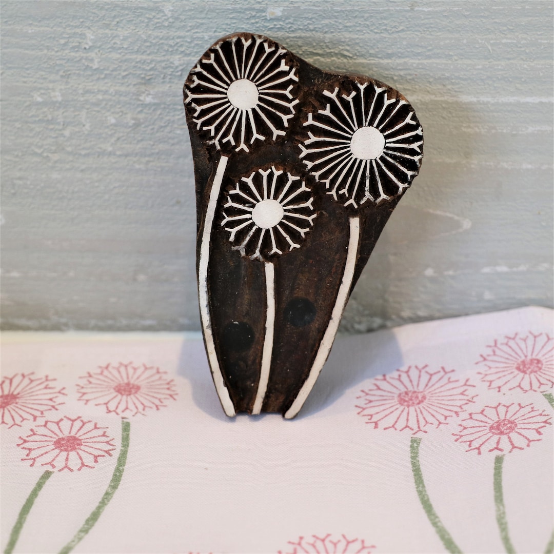 Indian Wooden Printing Block- Triple Dandelion - Etsy