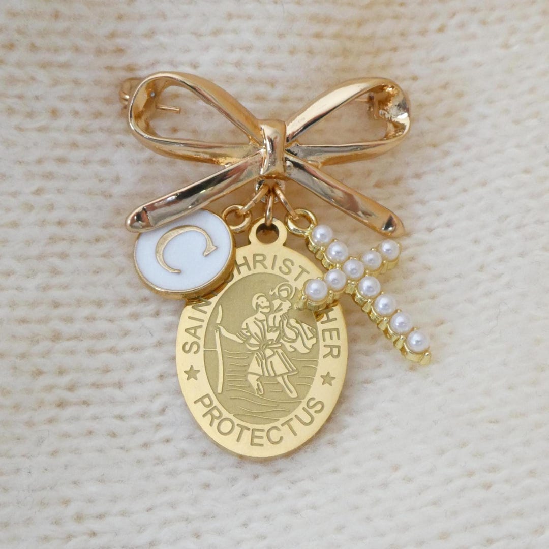 Saint Christopher Baby Pin - Christening Gift, Custom Initial - Etsy