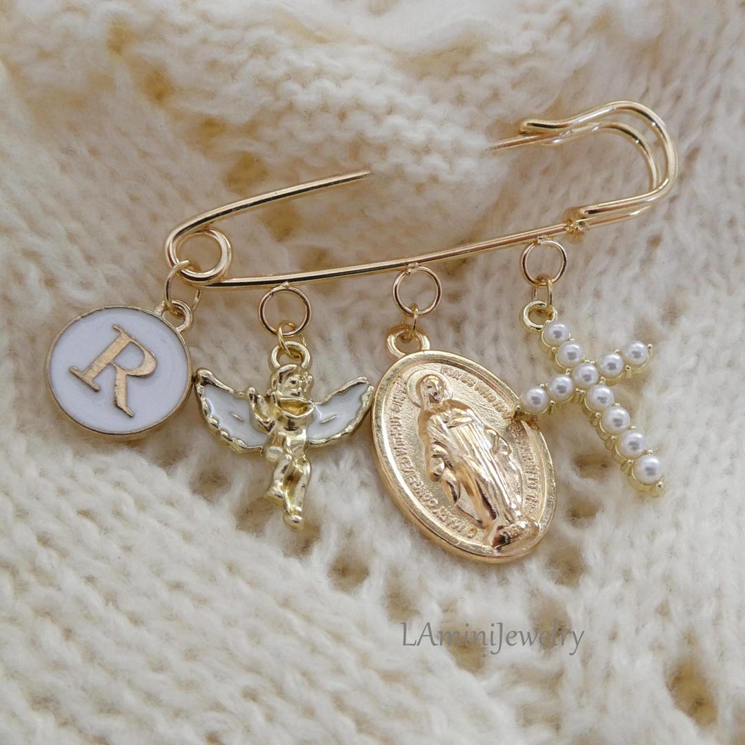Virgin Mary Keepsake Safety Pin, Virgin Mary Charm, Custom Initial ...