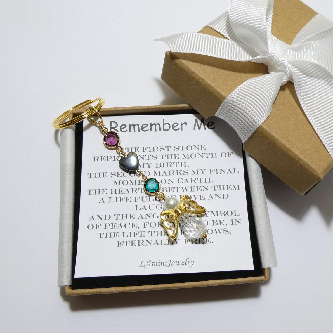 Remember Me Birthstone Keychain, Personalized Memorial Gift With Heart ...