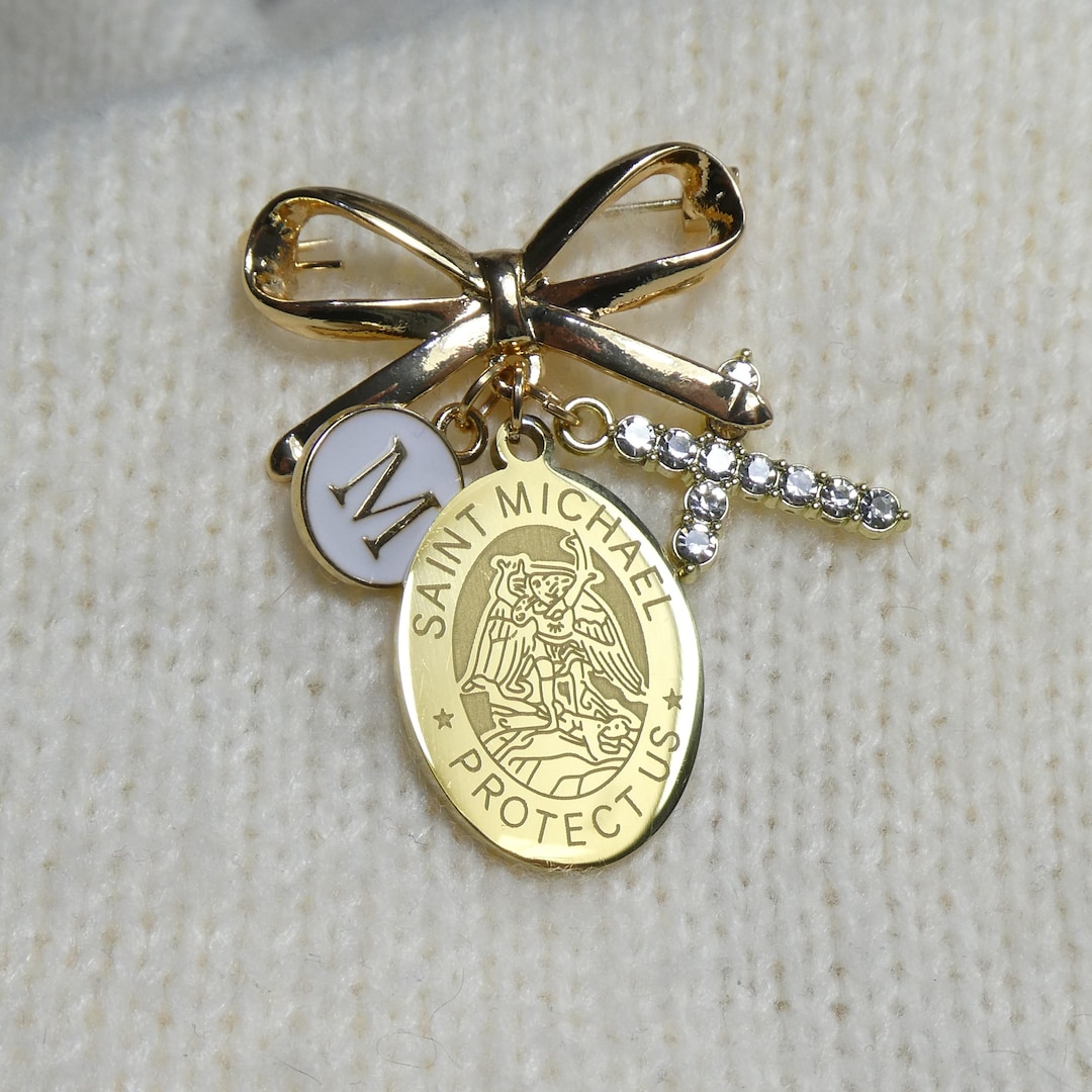 Saint Michael Baby Pin: Catholic Baptism Gift, Custom Initial - Etsy