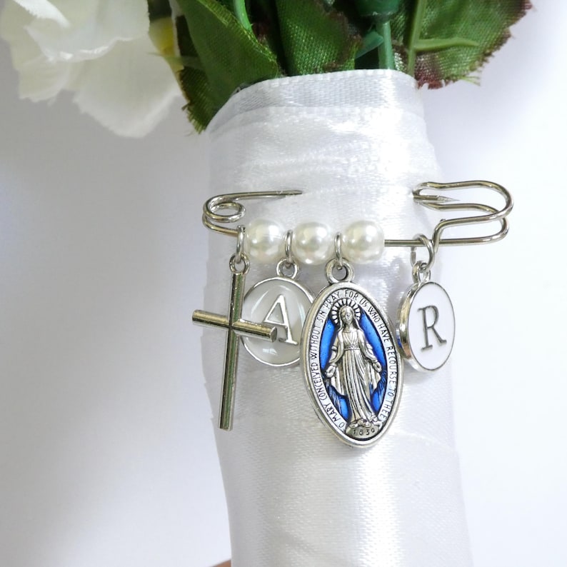 Virgin Mary Something Blue Bouquet Pin Bride Wedding Charm Couples ...
