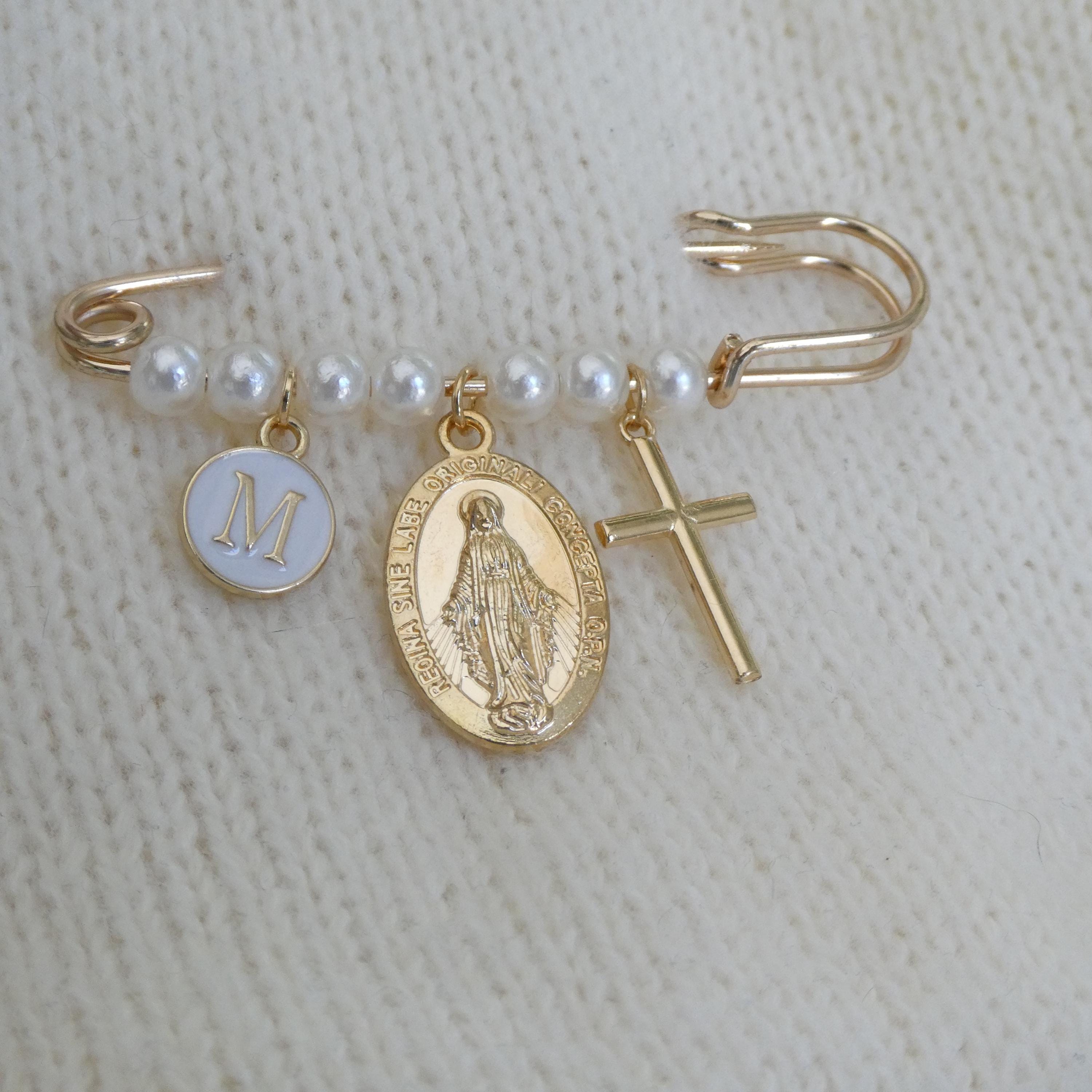 Custom Gold Baptism Pin, Miraculous Virgin Mary Protection Catholic ...