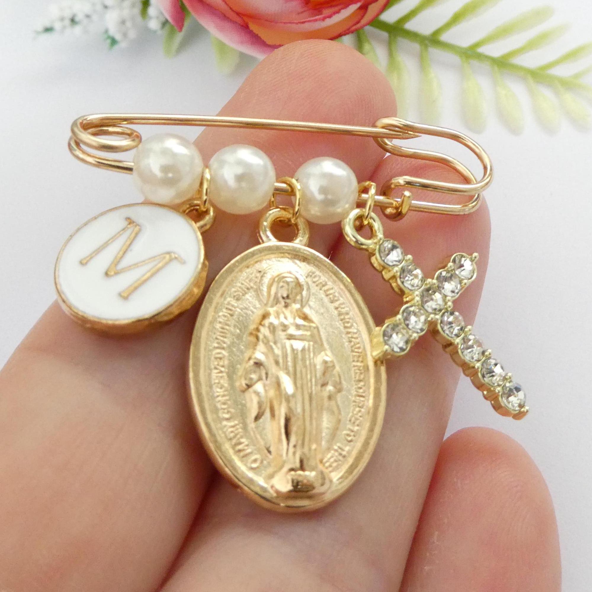 Custom Gold Baptism Pin, Miraculous Virgin Mary Protection Catholic ...