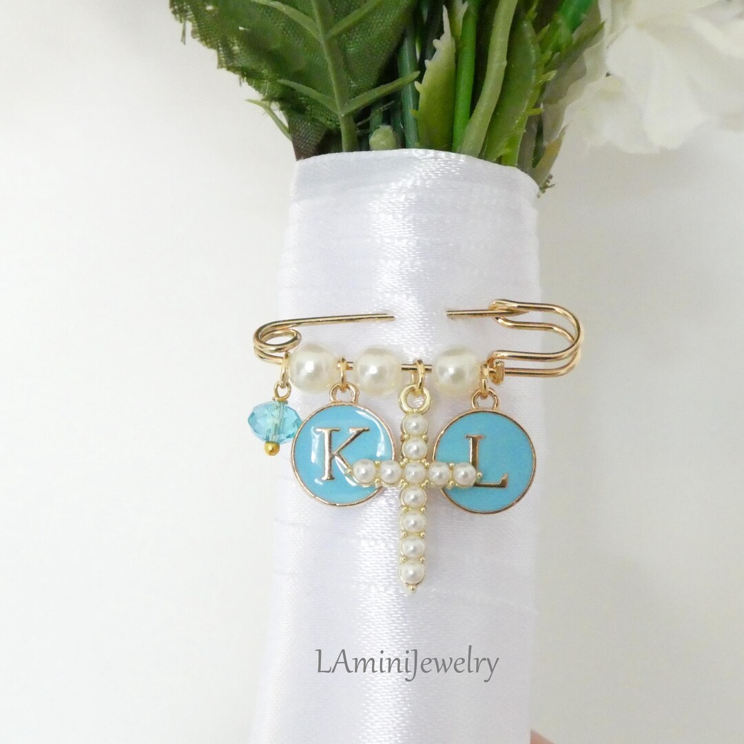 Catholic Bridal Bouquet Pin, Personalized Couples Initials, Something ...
