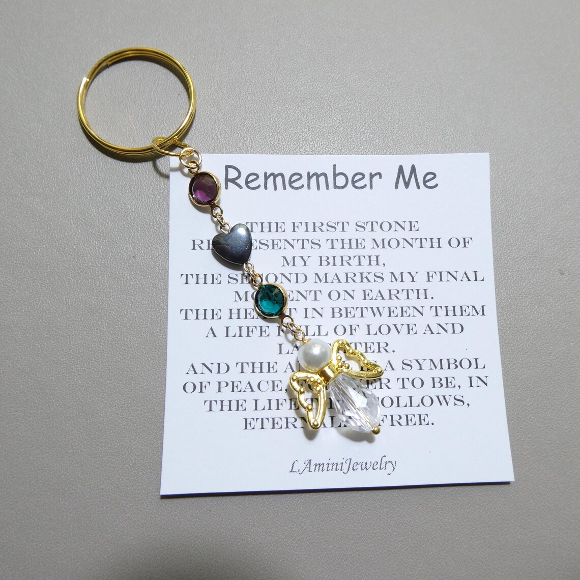 Remember Me Birthstone Keychain, Personalized Memorial Gift With Heart ...