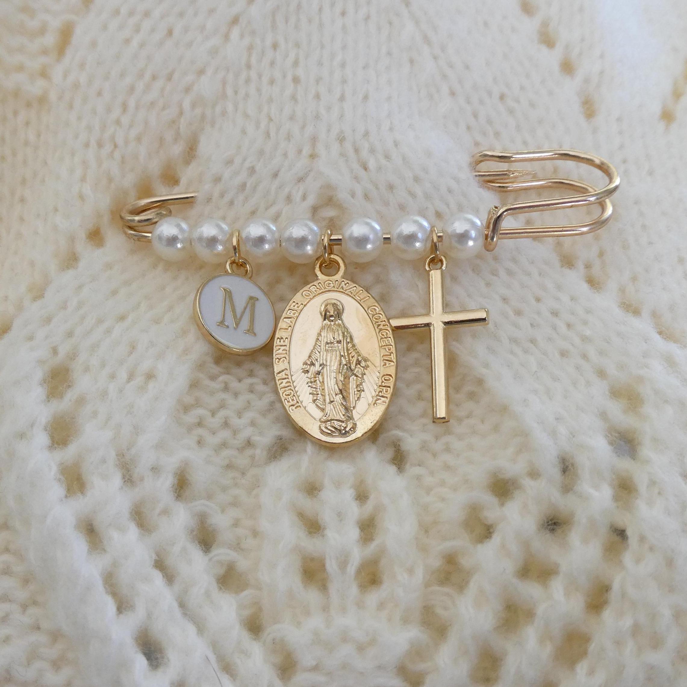 Custom Gold Baptism Pin, Miraculous Virgin Mary Protection Catholic ...