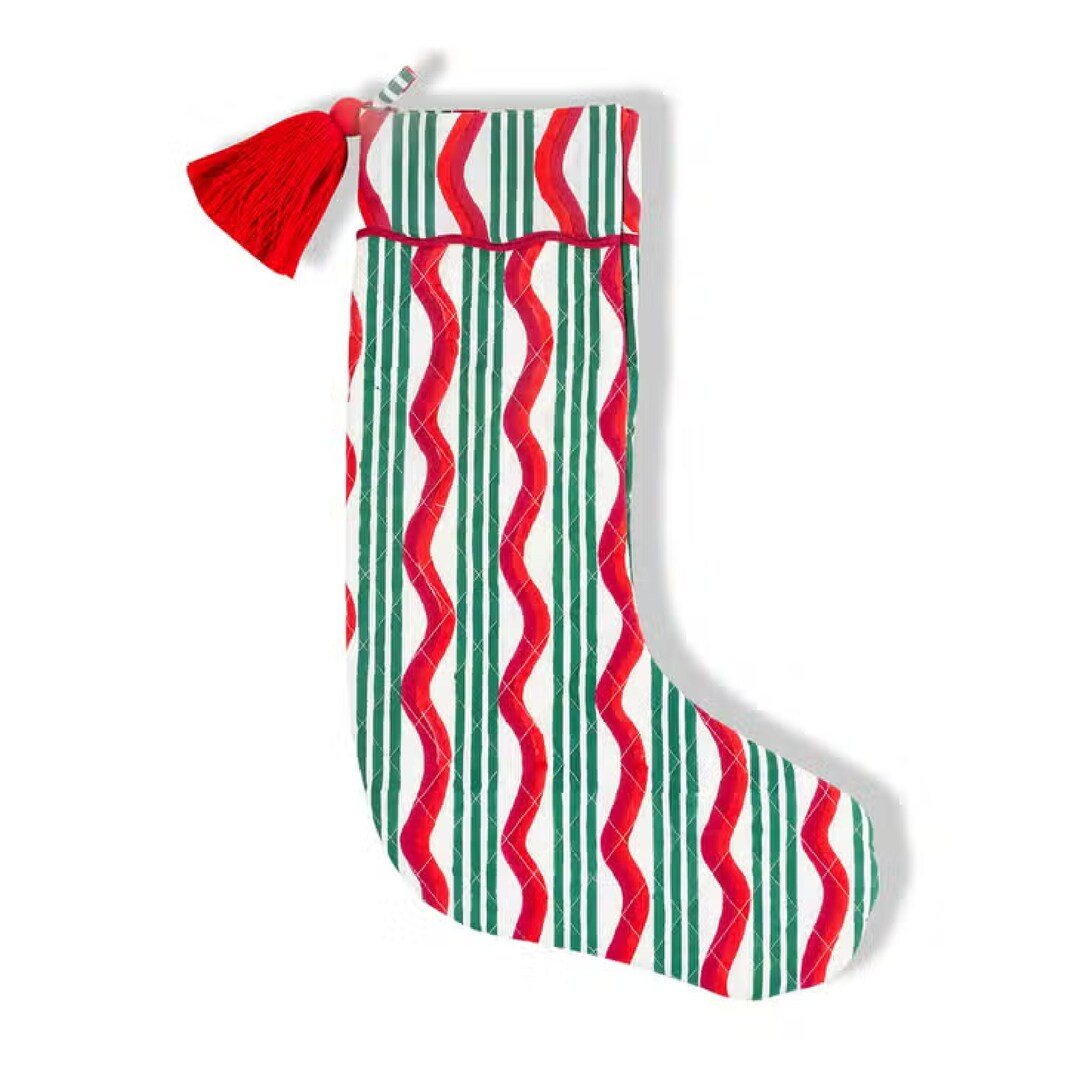 Quilted Stocking Gloria Green & White Hand Block Stocking - Etsy