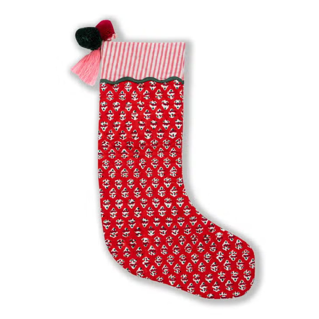 Quilted Stocking Merri Red Hand Block Stocking Handmade - Etsy