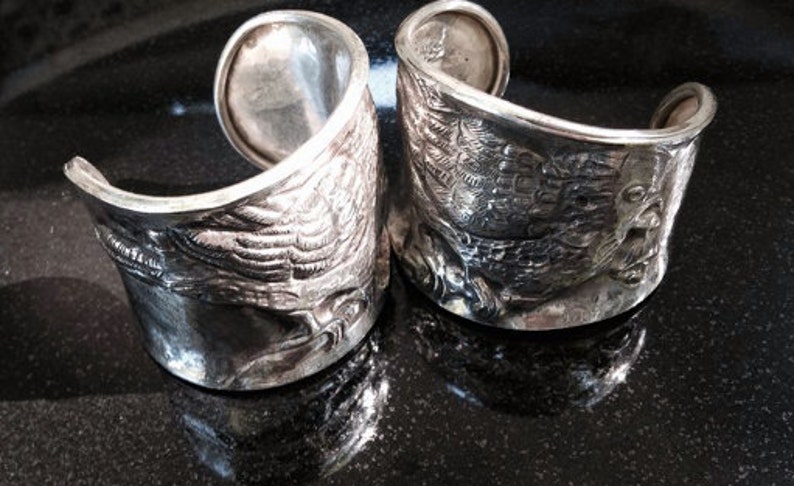 Chase and Repousse bird cuff bracelet. Fine silver. All hand | Etsy