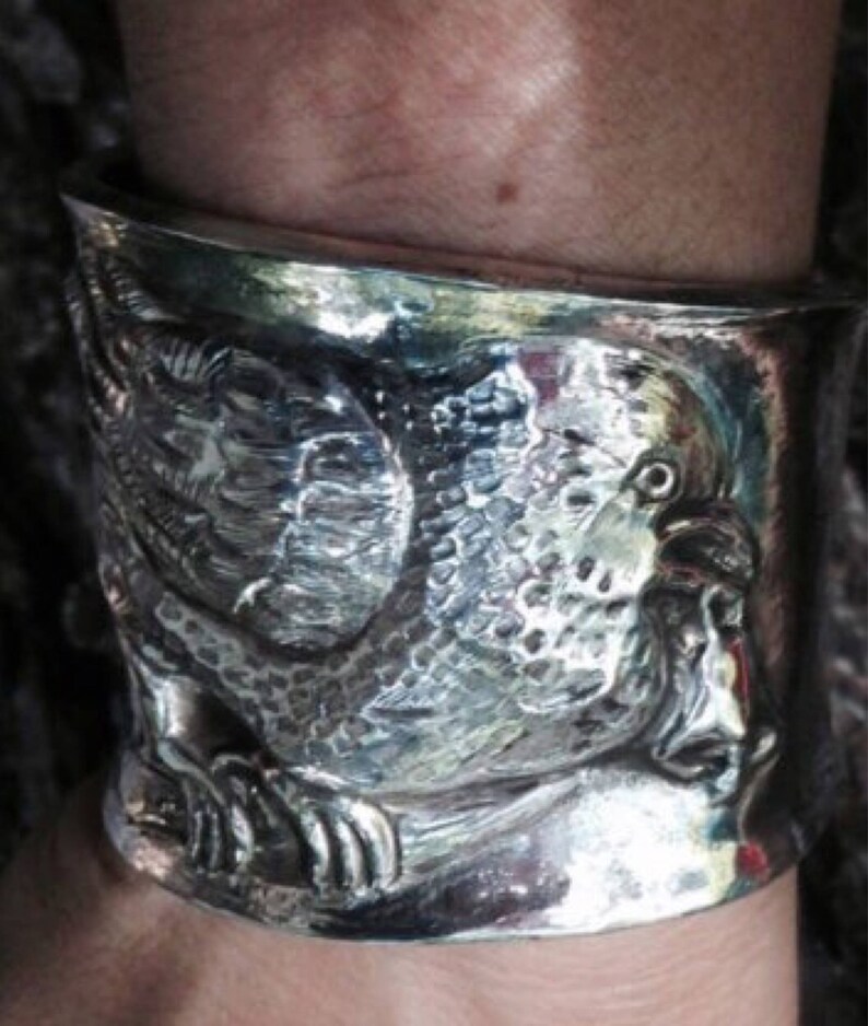 Chase and Repousse bird cuff bracelet. Fine silver. All hand | Etsy