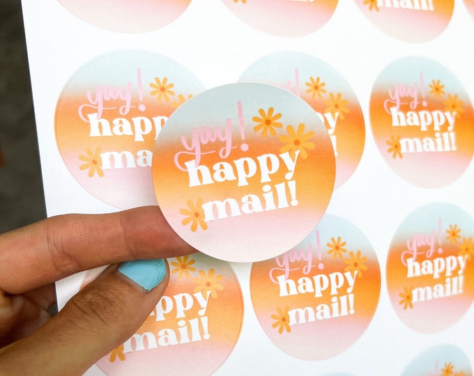 Happy Mail Stickers, Small Business Packing Supply Stickers, Colorful ...