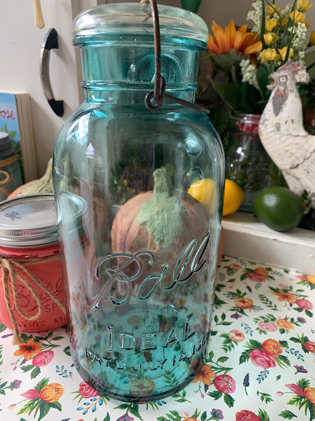 Wire Bale/bail Vintage Half Gallon Blue Aqua Ball Ideal WONDERFUL ...