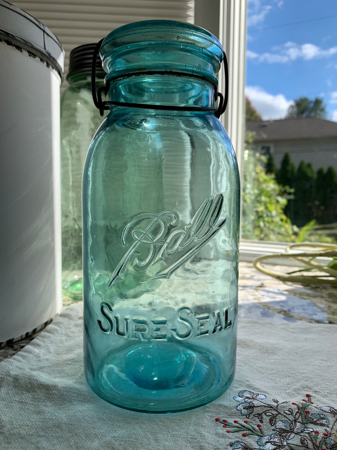Vintage Ball Sure Seal Jar: Half Gallon Wide Mouth Blue Canning Jar ...