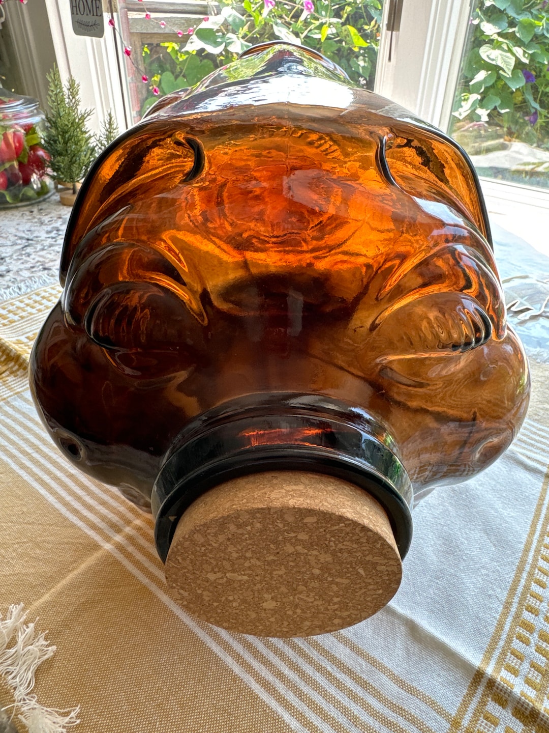 LARGE Vintage Libbey Glass Jug 5 Gallon Brown Amber Pig Went to the MARKET Jar (kind of ...