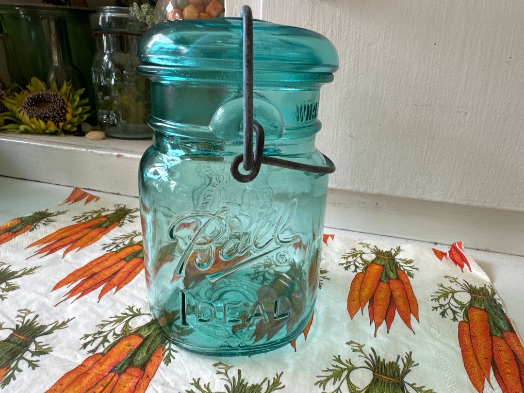 Vintage 1976 Bicentennial Ball Ideal Blue Glass Pint Jar- Wire Bail JAR ...