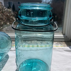 Set of Vintage Ball Ideal Jar Pint and Quart Glass Aqua Wire Bail Jars ...