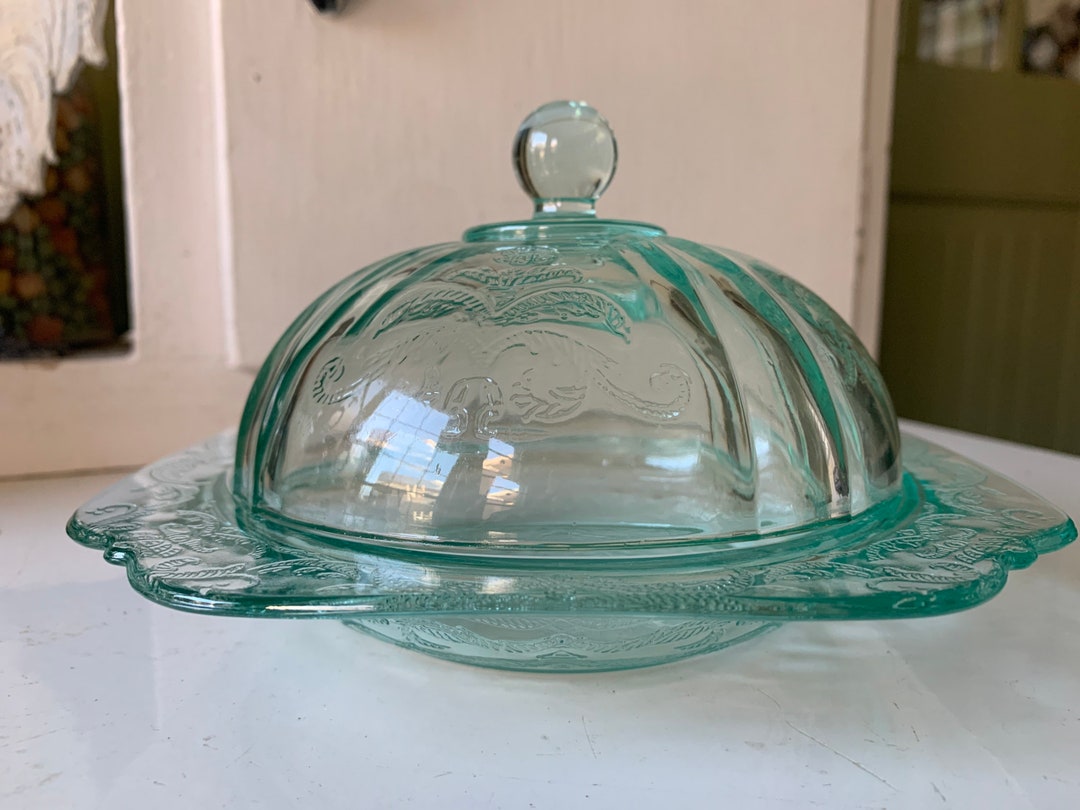 Vintage Aqua Glass Butter Dish: Indiana Recollection Madrid Pattern - Etsy