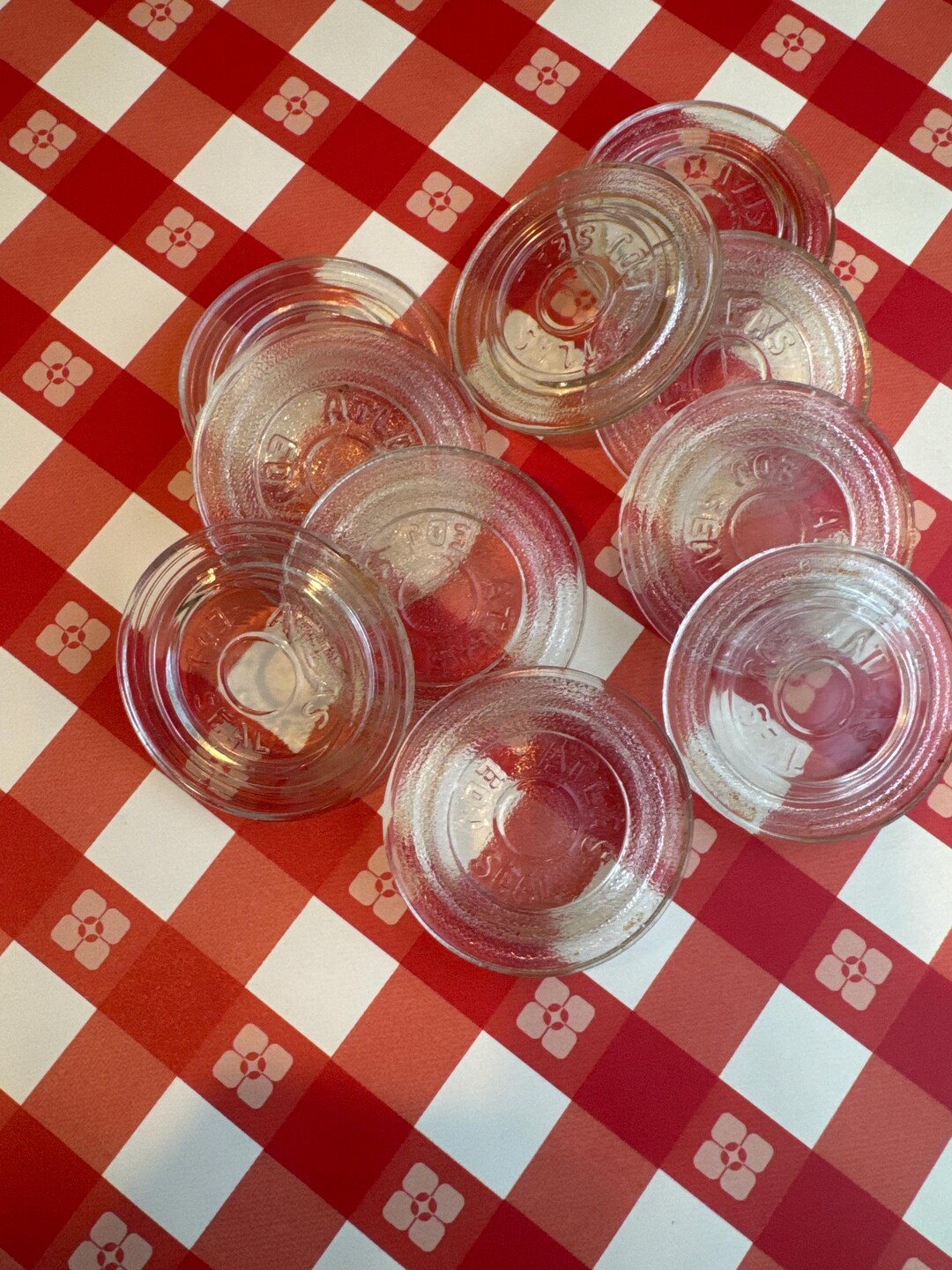 Vintage Jar Lids, Glass Jar Lids, Clear /frosted Glass INSERTS, Atlas ...