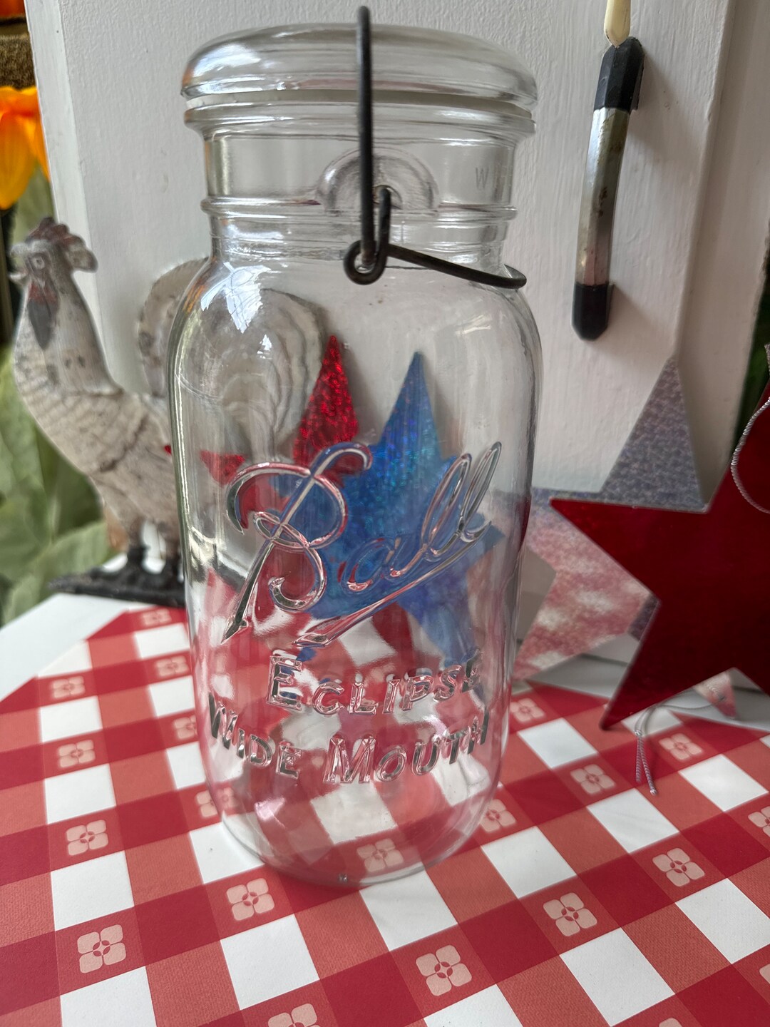 Ball Eclipse Wide MOUTH Vintage Shape Clear HALF GALLON Wire Bale Mason ...