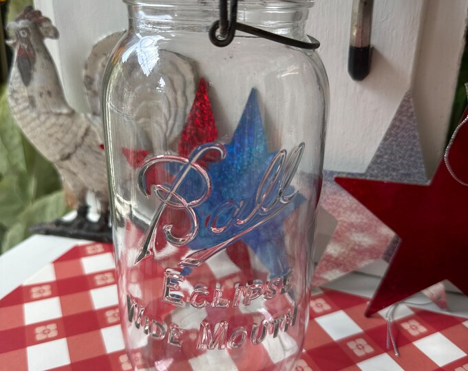 Ball Eclipse Wide MOUTH Vintage Shape Clear HALF GALLON Wire Bale Mason ...