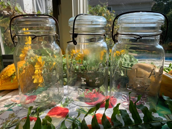 THREE Mason JARS Wire Bail With Glass Lid Closures Three - Etsy