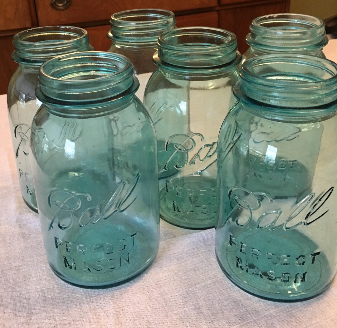 6 Quart Vintage Blue Glass Mason Jars - Something OLD & Something Blue ...