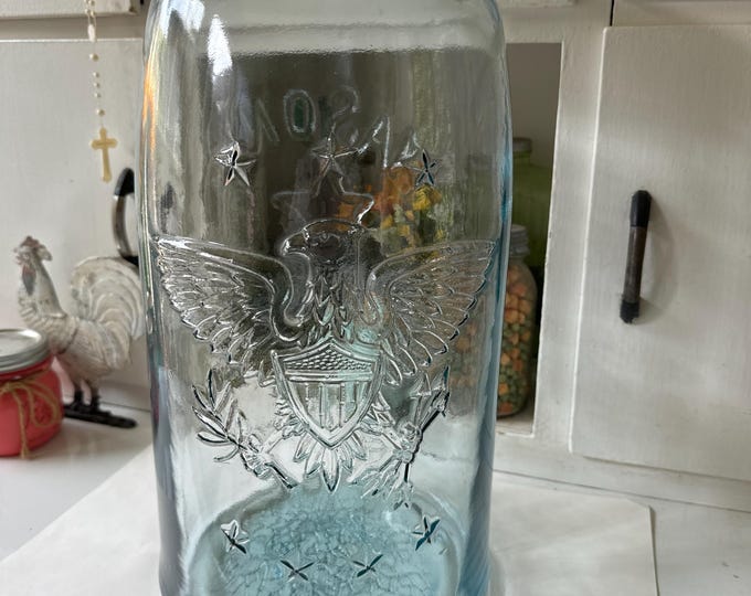 Blue Vintage Large 18 1/2 Mason Glass Jar Star & Eagle PATENT NOV. 30TH ...