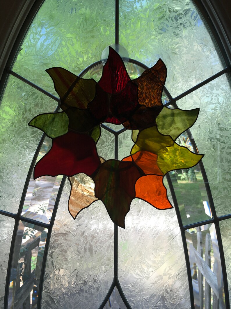 Autumn Leaves Wreath-stained Glass - Etsy